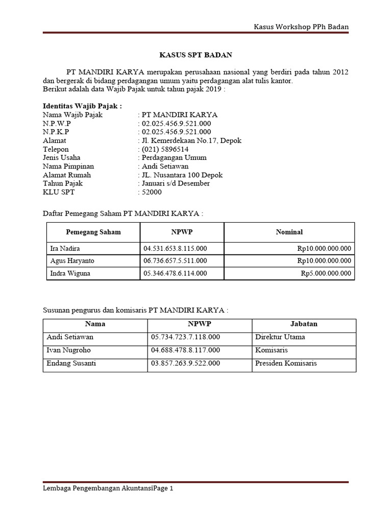 Contoh Soal Kasus SPT | PDF