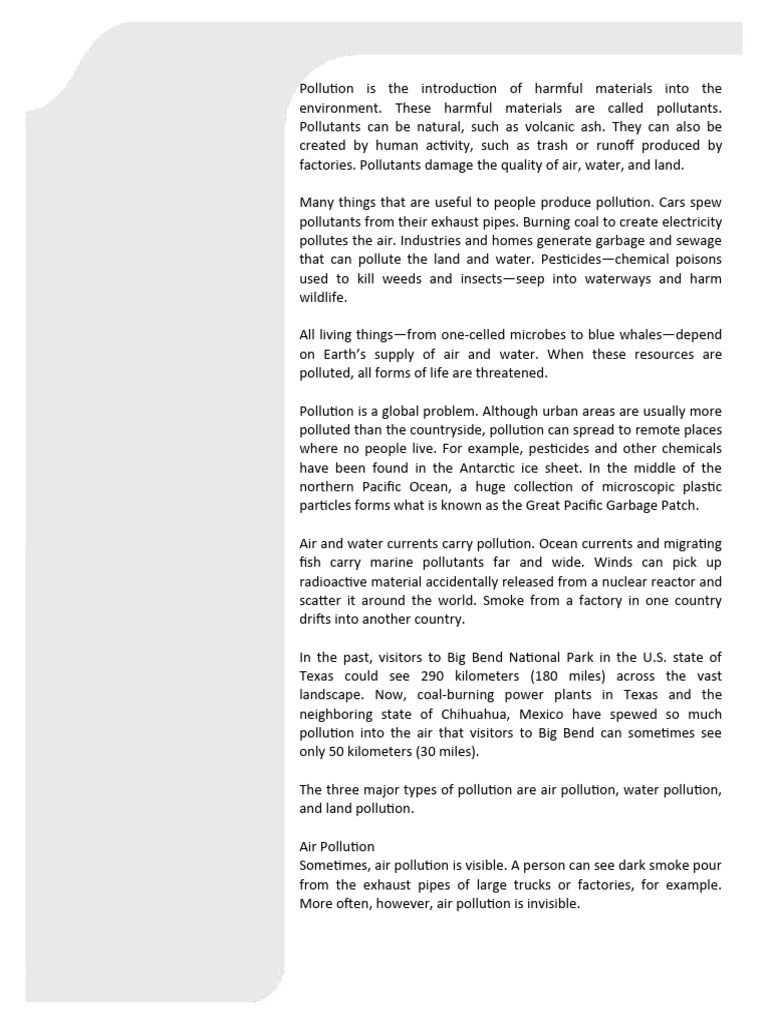 Pollution Is The Introduction of Harmful Materials Into The Environment ...