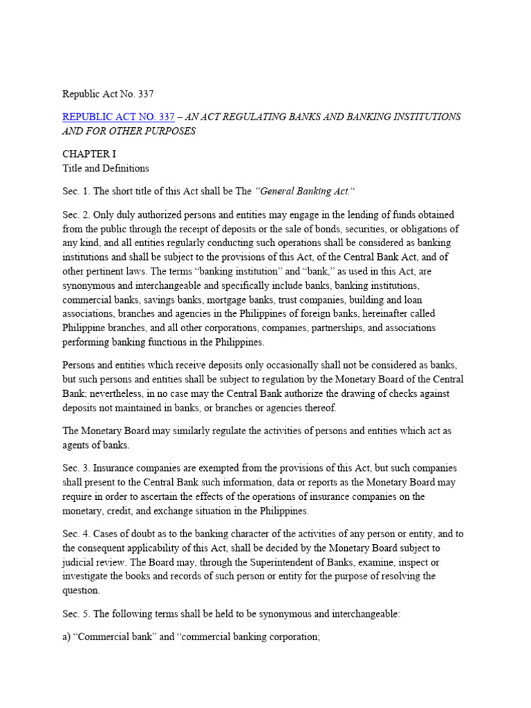 General Banking Act of 1948 | PDF | Banks | Savings And Loan Association