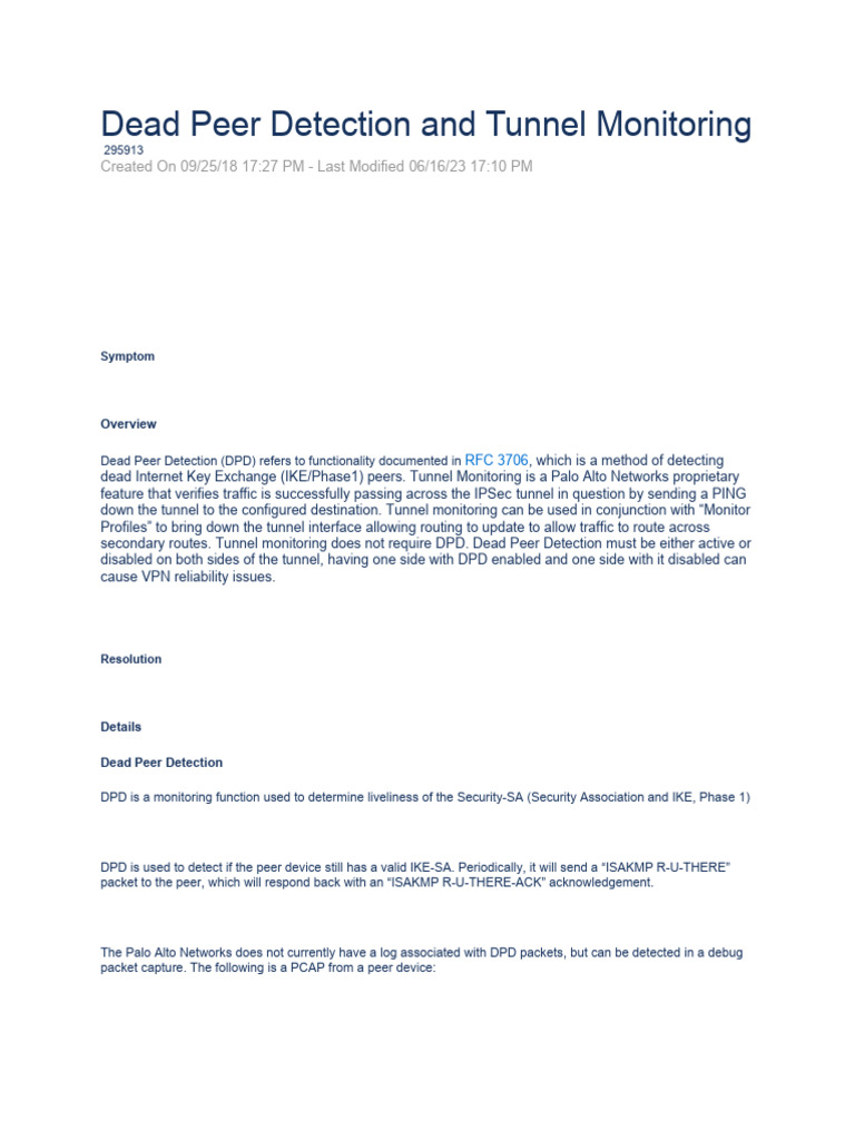 Dead Peer Detection And Tunnel Monitoring Pdf