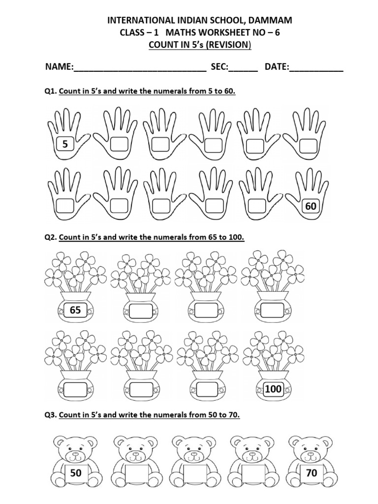 Class 1 Maths Worksheet 6 y 23 | PDF