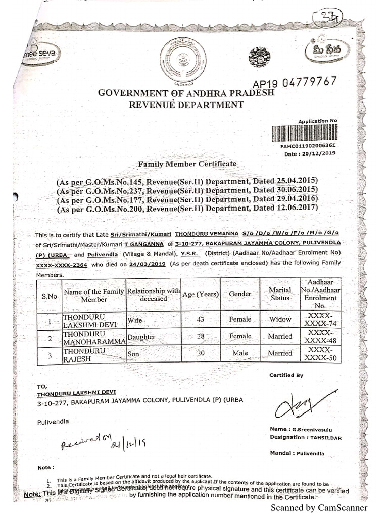 Family Certificate Format | PDF