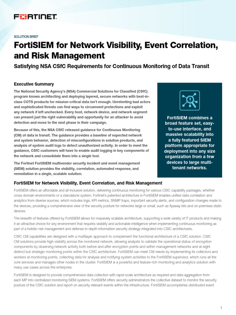 FortiSIEM For Network Visibility, Event Correlation, and Risk ...