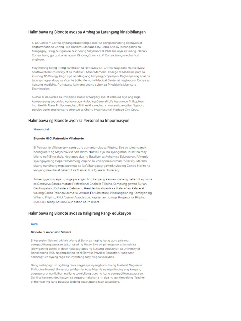 Halimbawa NG Bionote | PDF
