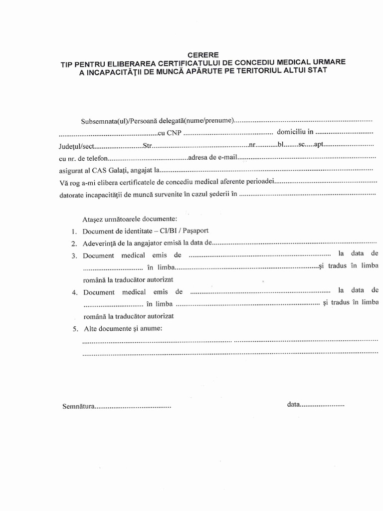 Cerere Eliberare Concediu Medical | PDF
