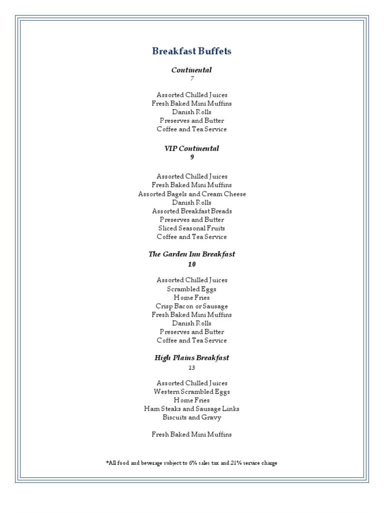 Breakfast Buffets: Continental | PDF | Salad | Western Cuisine