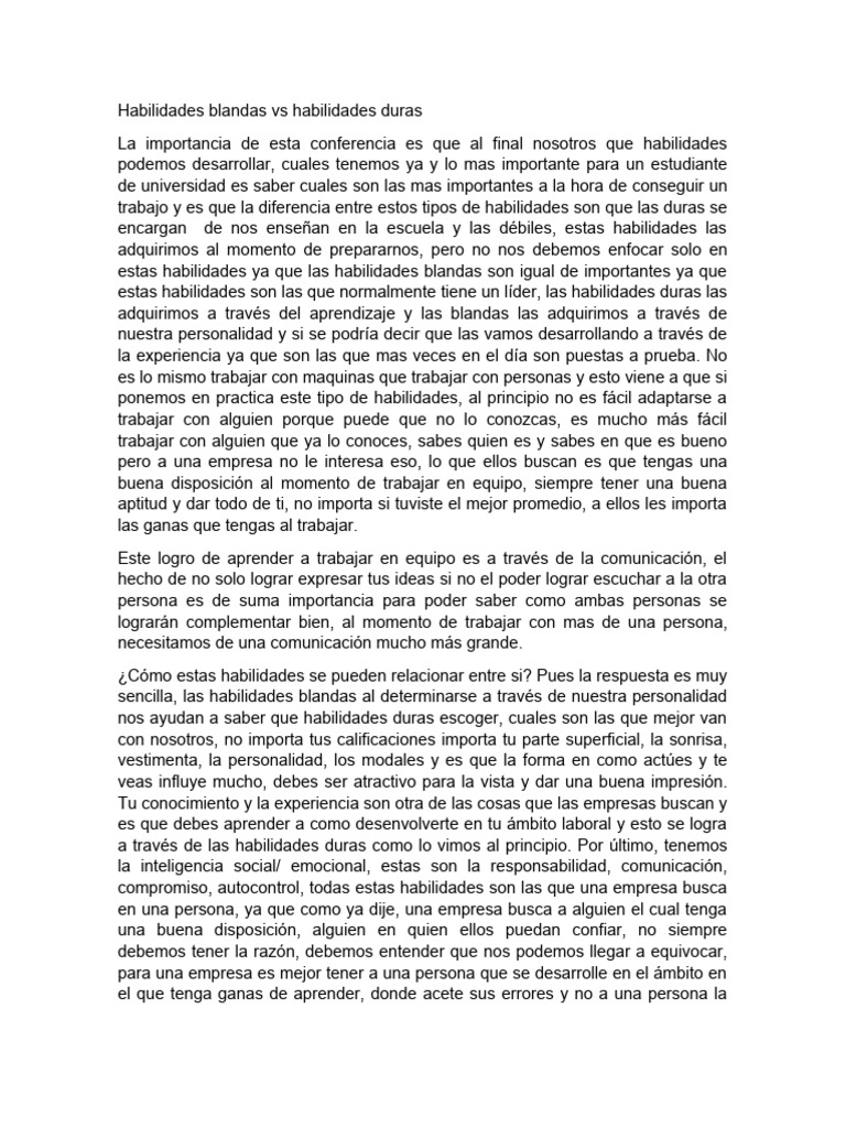 Habilidades Blandas y Duras | PDF | Autosuperación Habilidades Blandas y Duras | PDF | Autosuperación