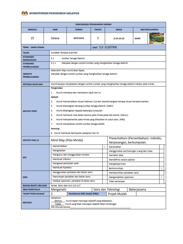RPH20 SN T5 Elektrik | PDF | Teaching Methods & Materials | Science & Mathematics
