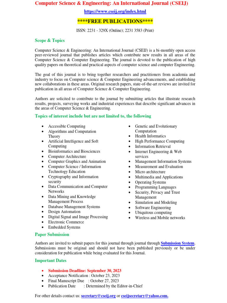 Computer Science & Engineering: An International Journal (CSEIJ) | PDF ...