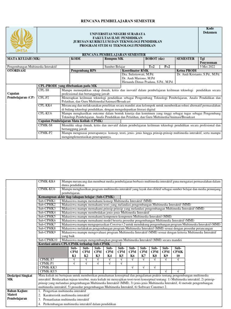 RPS Pengembangan Multimedia Interaktif | PDF