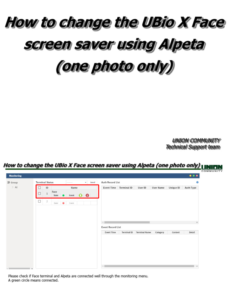 How To Change The UBio X Face Screen Saver Using Alpeta (One Photo Only) | PDF