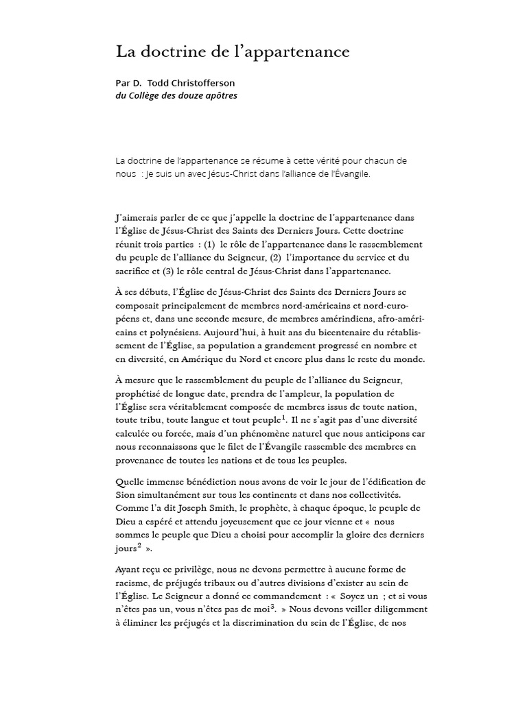 Doctrine de l'appartenance dans l'Église | PDF