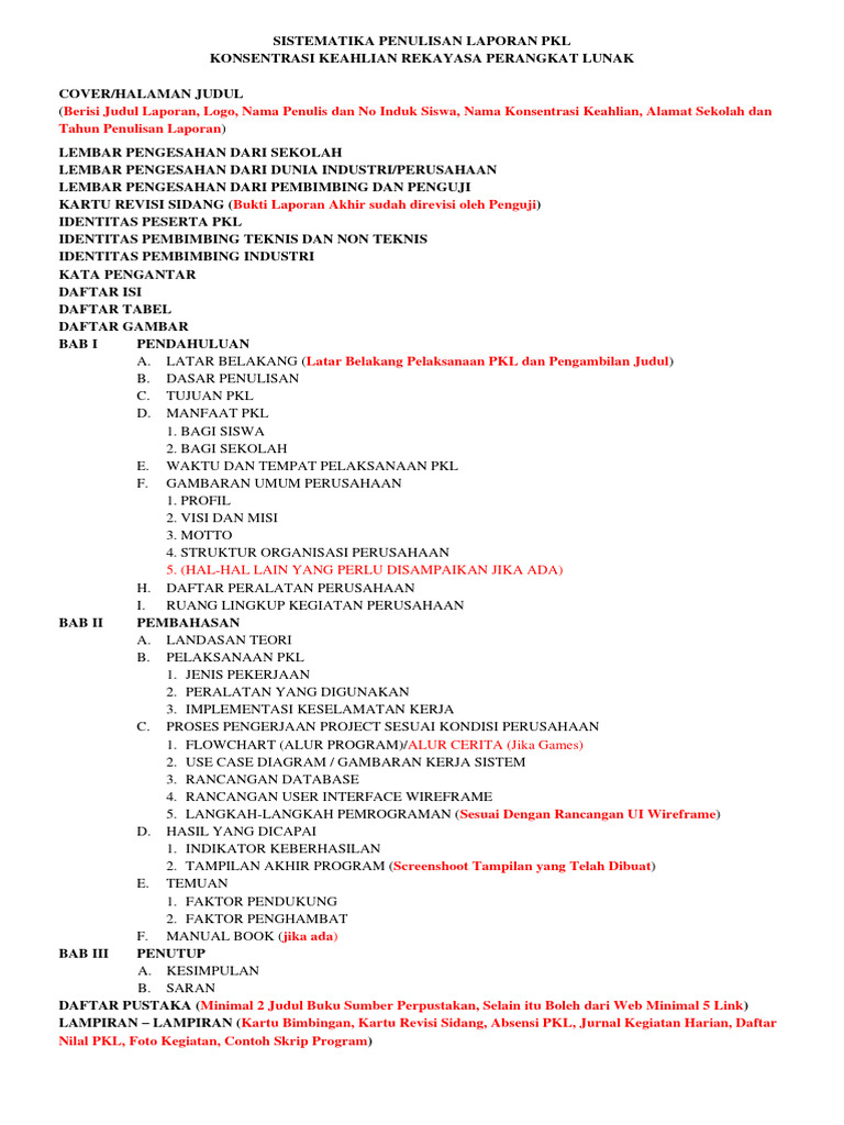 Sistematika Penulisan Laporan PKL RPL | PDF