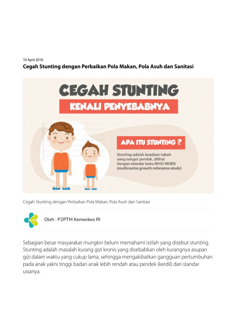 Cegah Stunting Dengan Perbaikan Pola Makan, Pola Asuh Dan Sanitasi - Direktorat | PDF