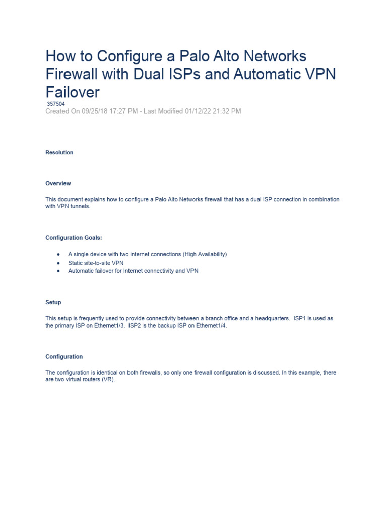 How To Configure A Palo Alto Networks Firewall With Dual ISPs and ...