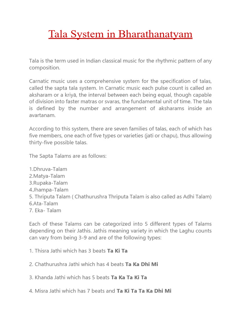 Understanding Talas in Bharatanatyam | PDF | Musical Notation | Music ...