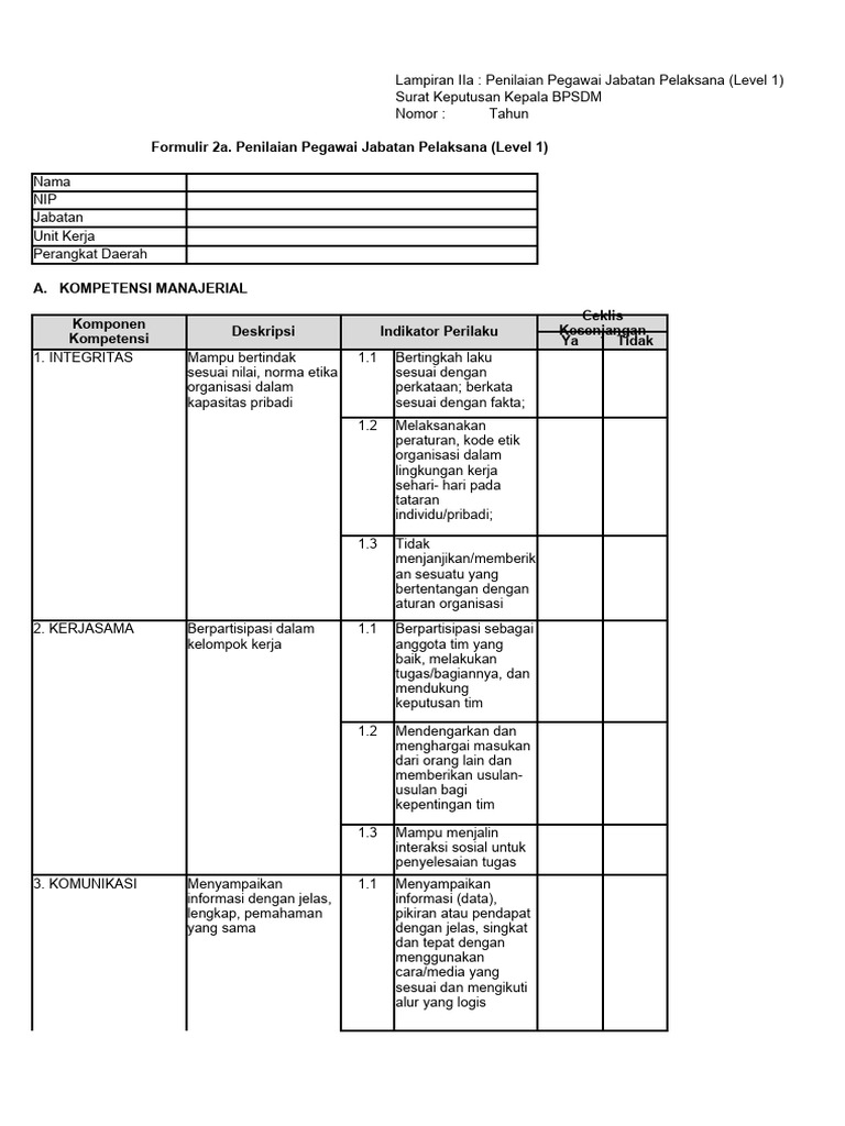 Form 2 AKPK 2023 - Diisi Atasan Langsung PNS Ybs | PDF