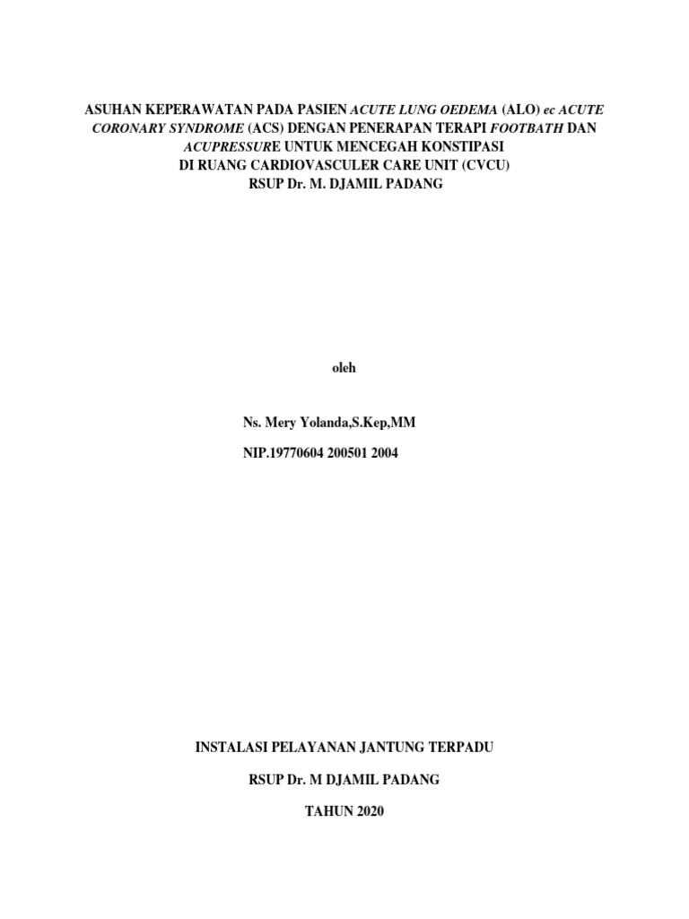 Coronary Syndrome (Acs) Dengan Penerapan Terapi Footbath Dan ...