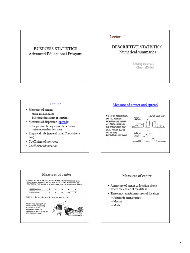 Lecture 3 - Numerical Statistics | PDF | Mode (Statistics) | Skewness