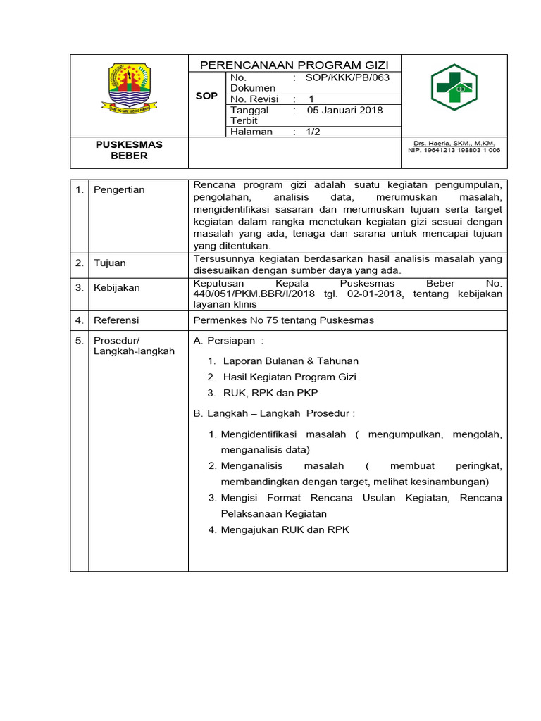 Sop Perencanaan Program Gizi | PDF