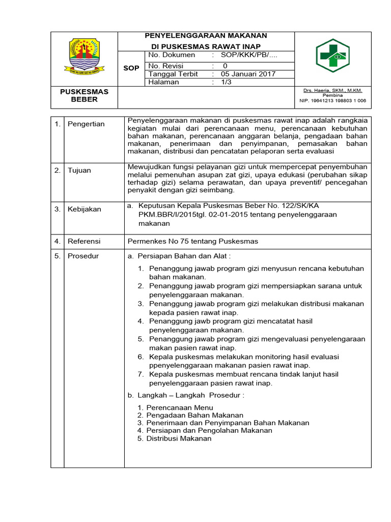 Sop Penyelenggaraan Makanan | PDF