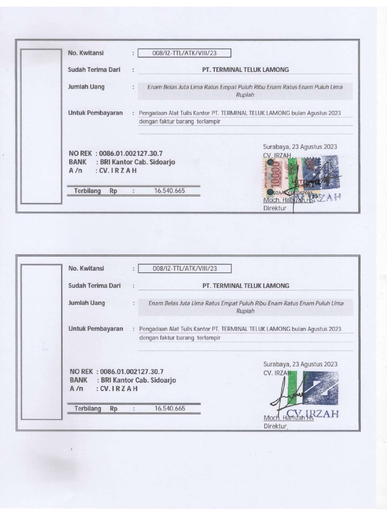 Tagihan ATK TTL 08 2023 | PDF