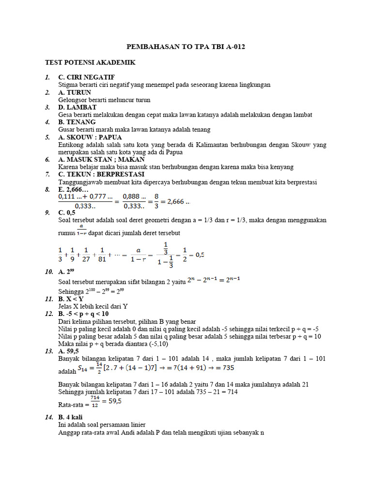 Pembahasan TO TPA TBI A-012 | PDF | Metode & Bahan Ajar