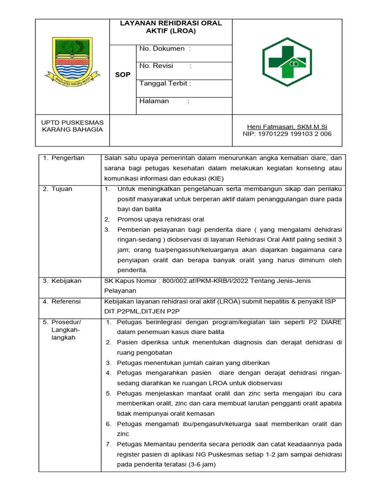 Prosedur Layanan Rehidrasi Oral Aktif | PDF | Kesehatan Holistik
