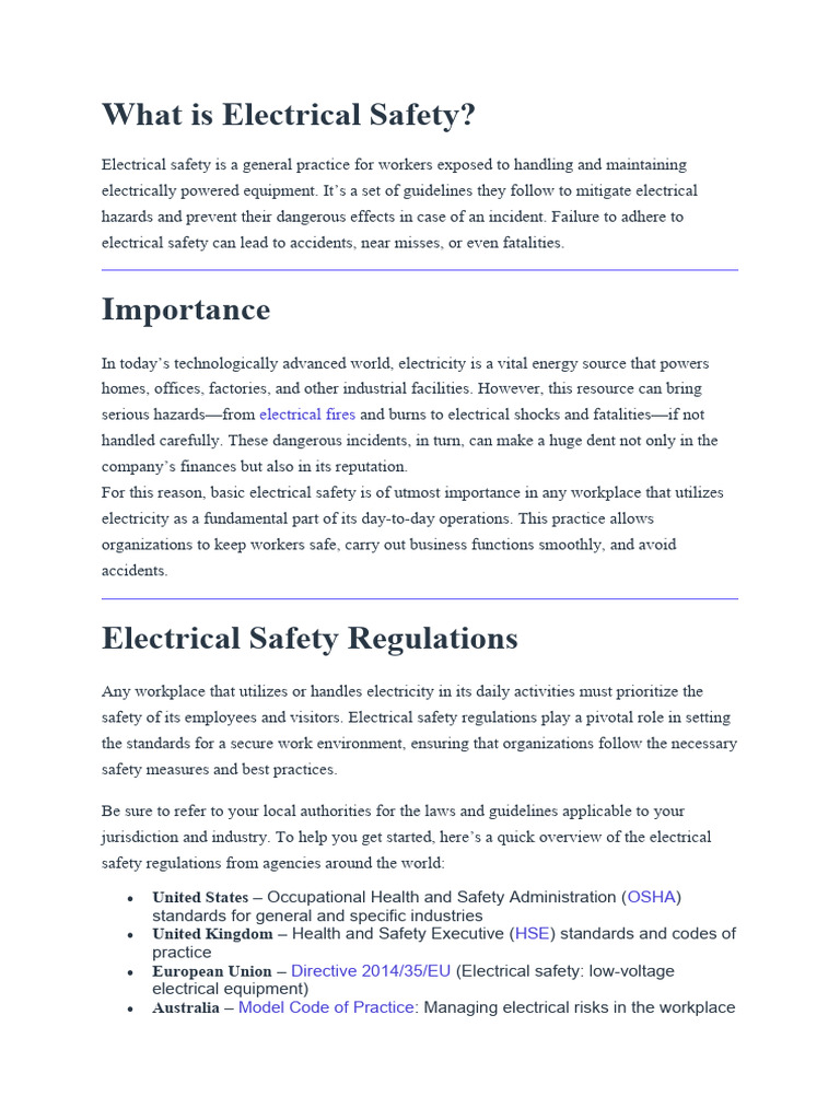 Importance of Electrical Safety Guidelines | PDF | Occupational Safety ...