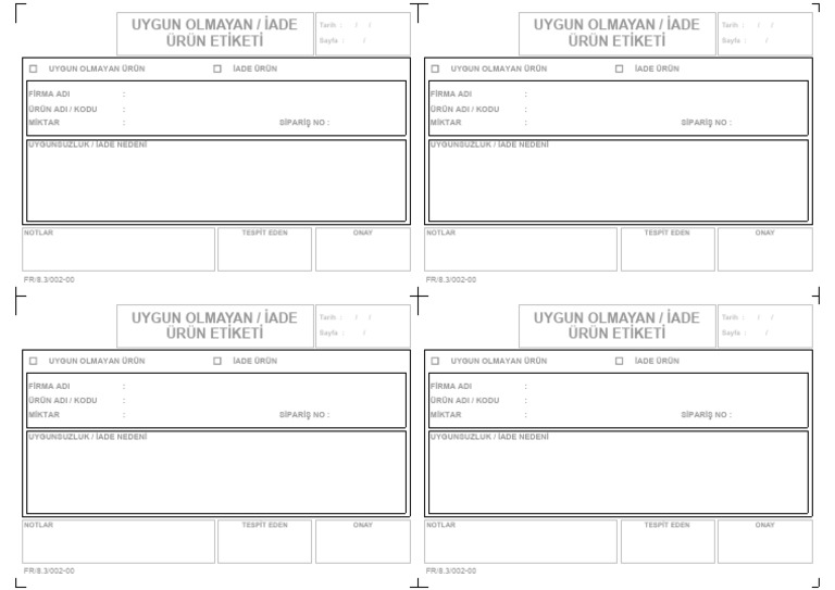 FR - 002 Uygun Olmayan Urun Etiketi | PDF