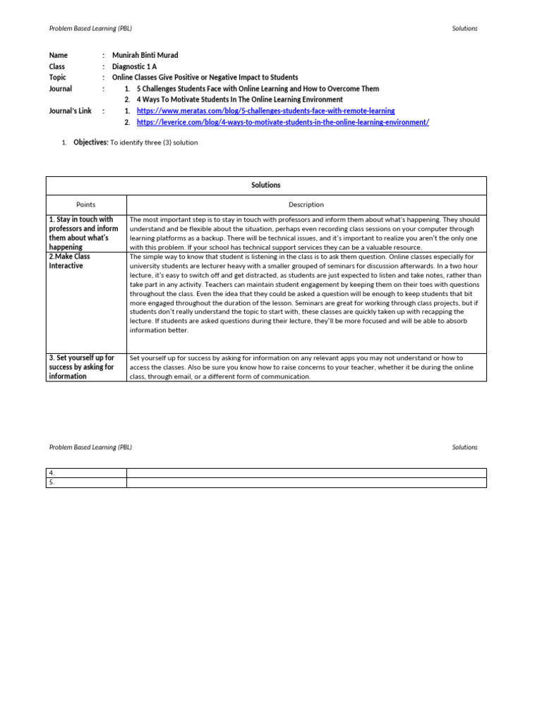 Solutions Table | PDF | Educational Technology | Learning