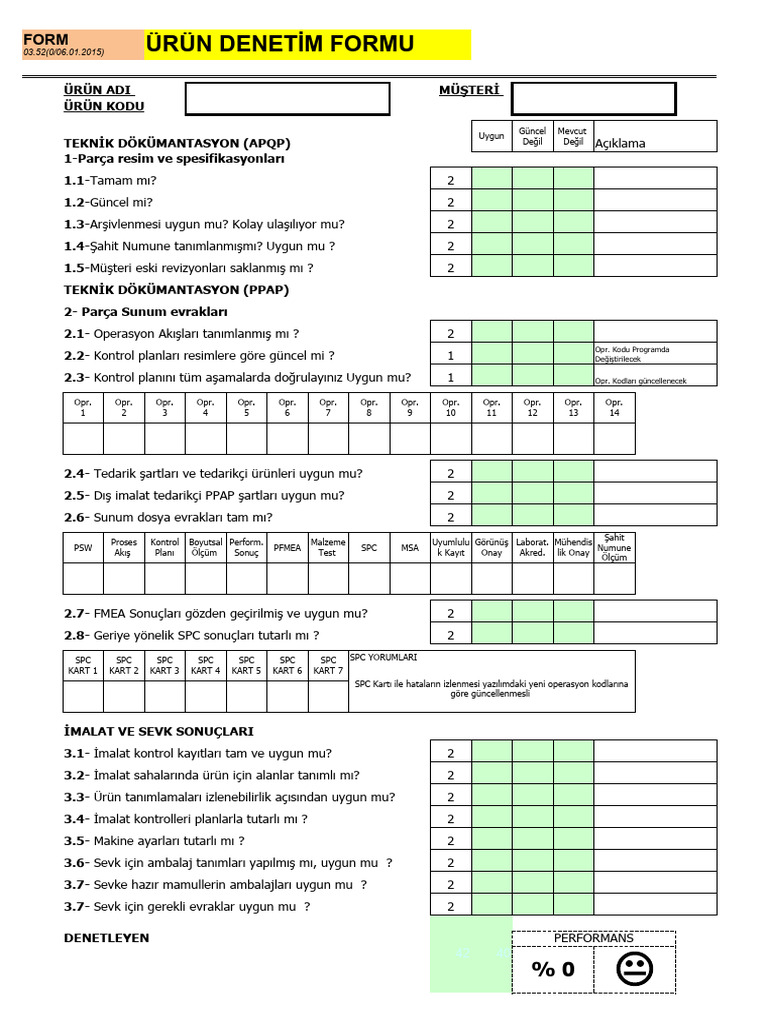 0352 Urun Denetim Formu | PDF