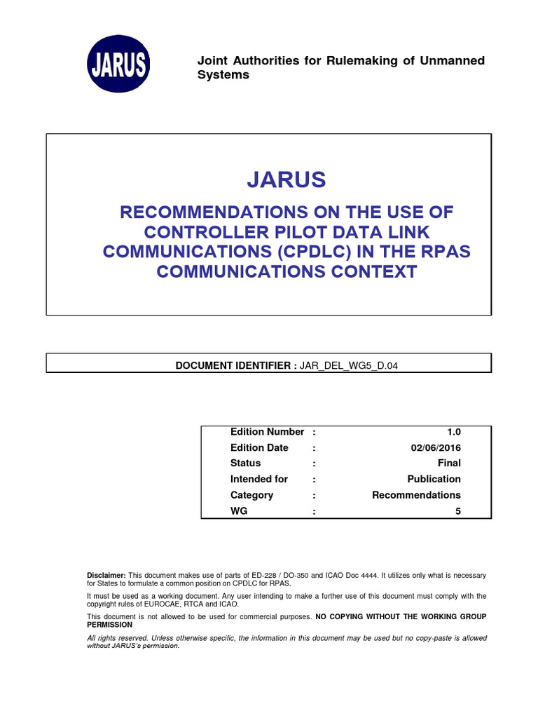 JARUS CPDLC Controller Pilot Data Link Communications (JAR Doc 06) | PDF | Unmanned Aerial ...