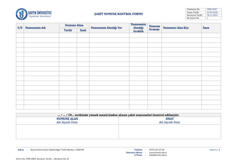 Frm0487 Sahit Numune Kontrol Formu | PDF