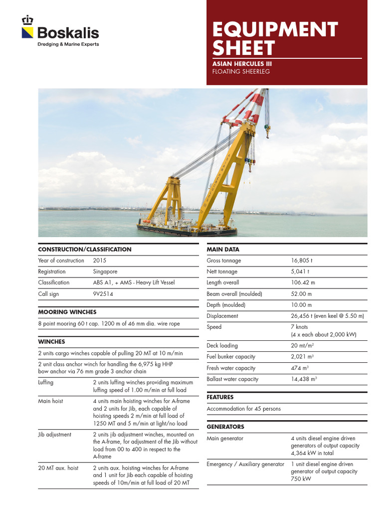 Asian Hercules III Heavy Lift Vessel | PDF | Anchor | Crane (Machine)