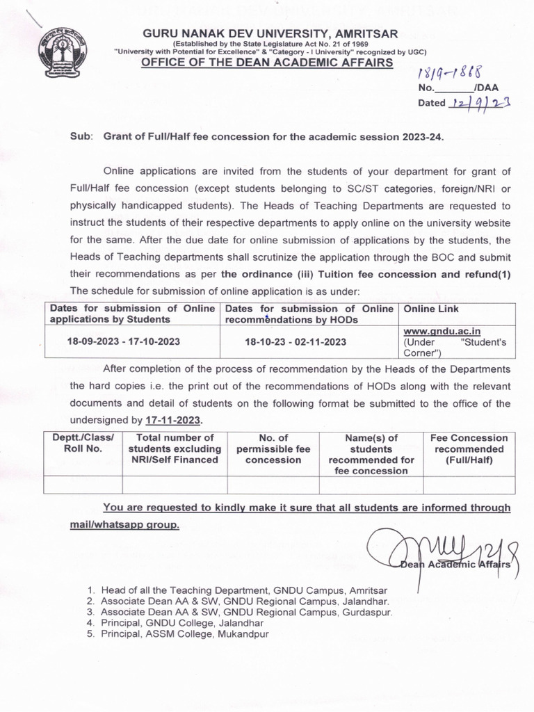 Fee Concession 2023 | PDF