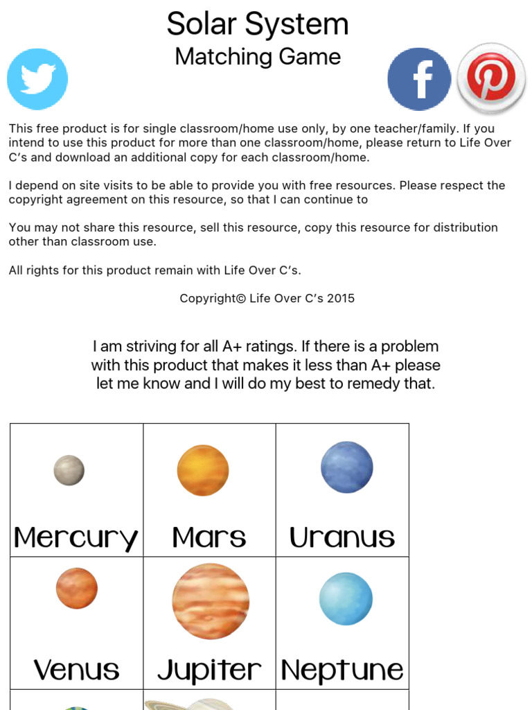 Solar System Matching Game Pdf
