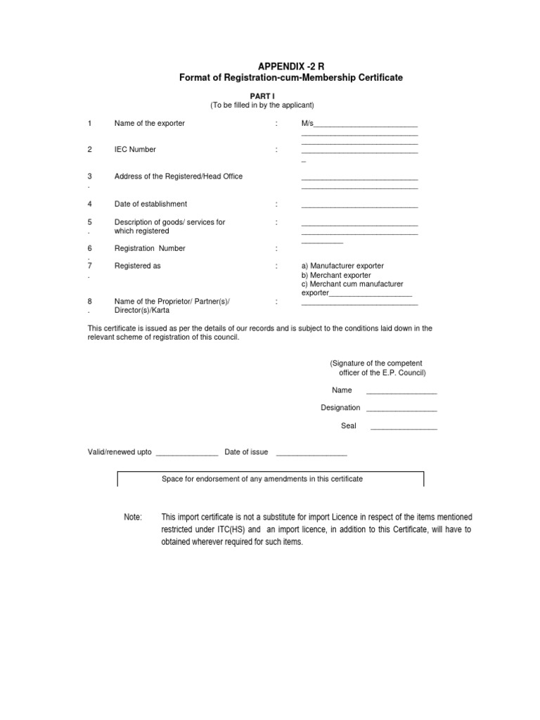 Appendix - 2 R Format of Registration-cum-Membership Certificate | PDF