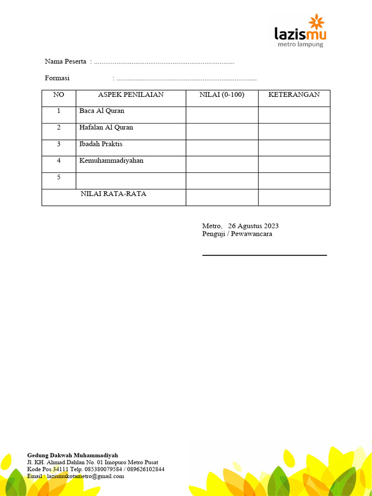 Format Penilaian Pegawai Lazismu | PDF