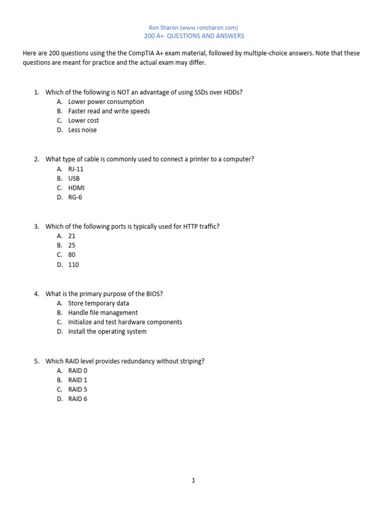 200 A+ Questions and Answers | PDF