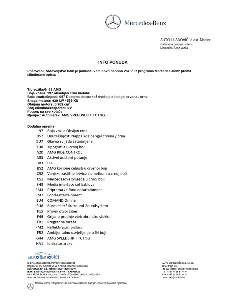Info Ponuda: Ovlaštena Prodaja I Servis Mercedes-Benz Vozila | PDF