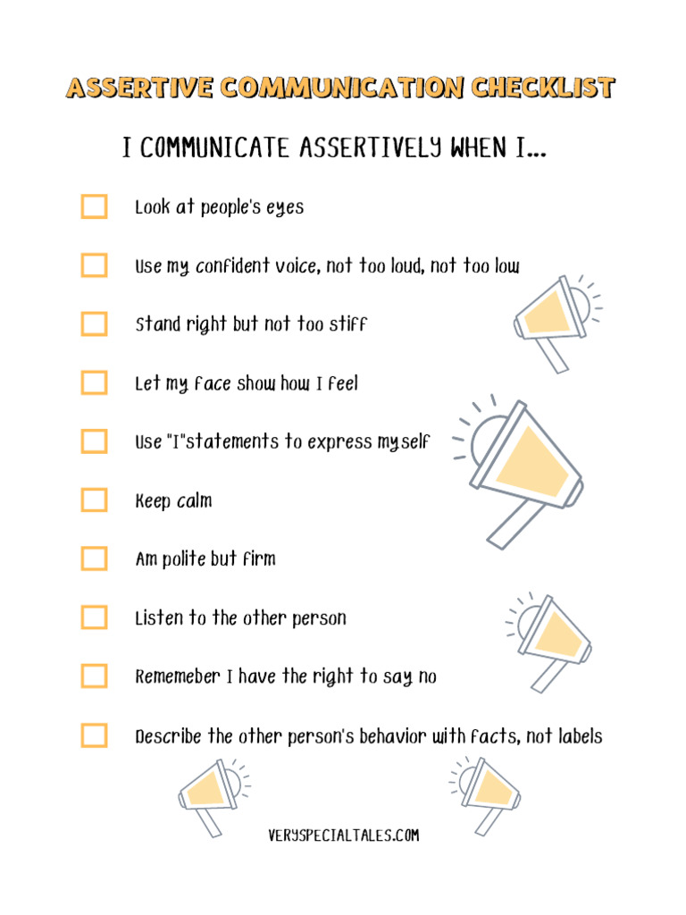 Assertive Communication Checklist - Veryspecialtales | PDF