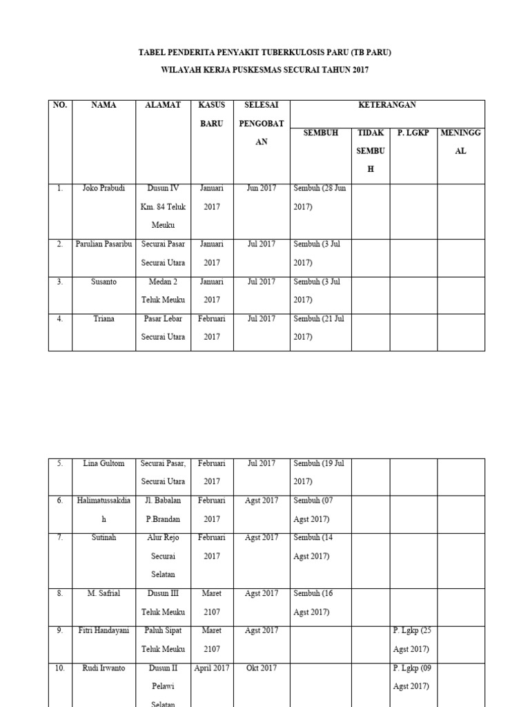 Tabel Jumlah Penderita Pasien TB Paru | PDF