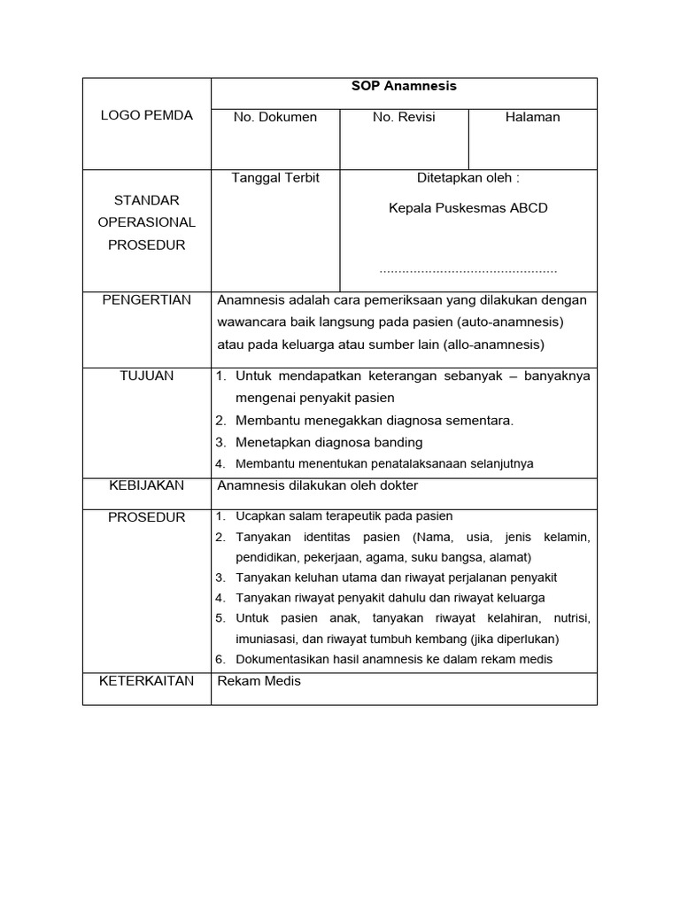 SOP Anamnesis | PDF