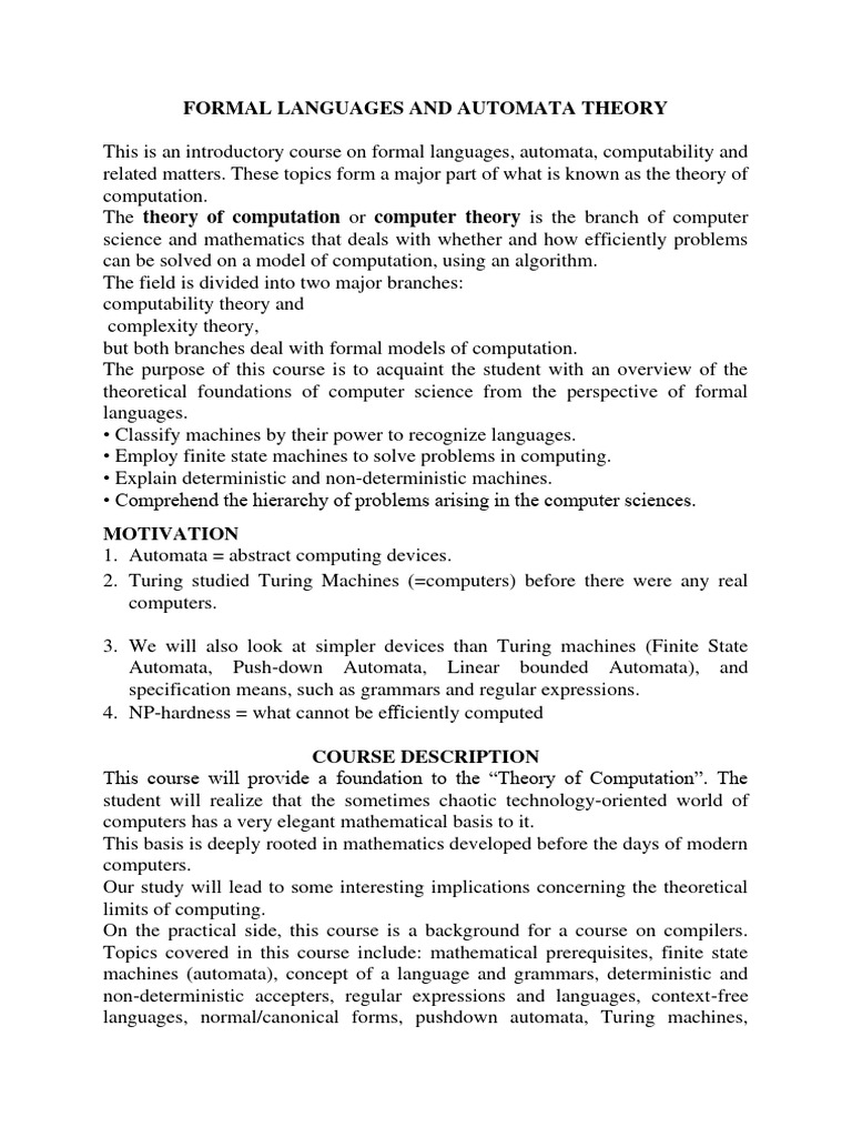Module 1 Part 1 Pdf Theory Of Computation Automata Theory