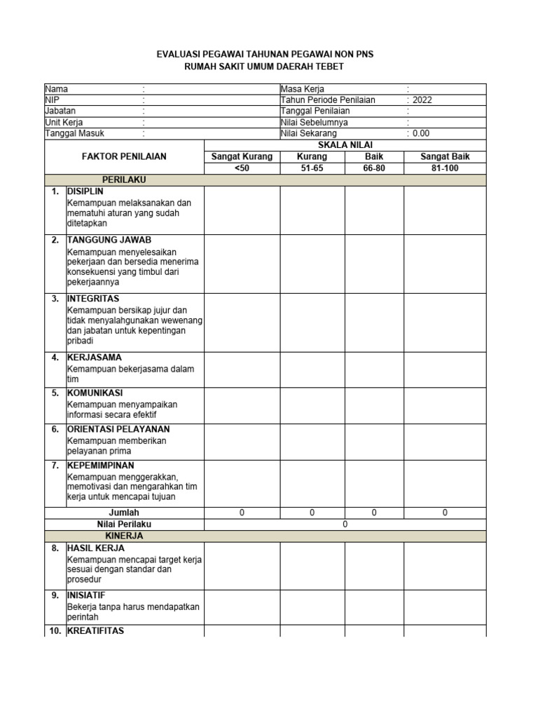Format Penilaian Pegawai 2022 | PDF
