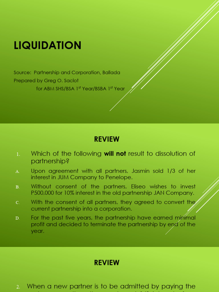 Liquidation and Dissolution of Partnerships | PDF | Business | Finance ...