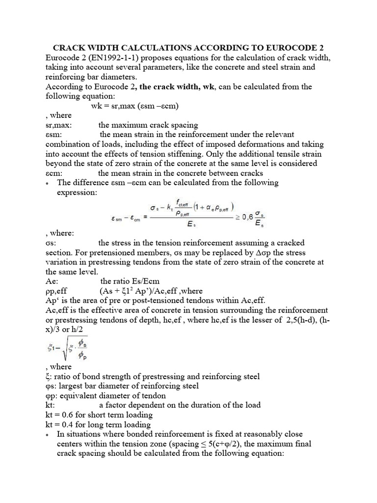 Crack Width Calculations According To Eurocode 2 | PDF