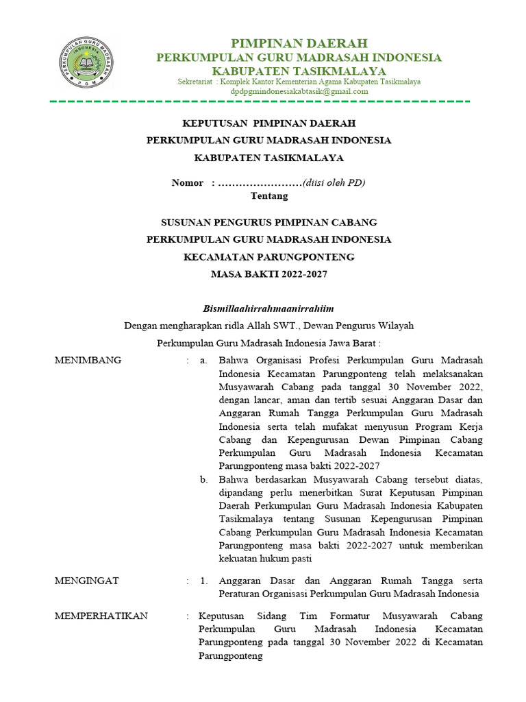 Susunan Pengurus Cabang PGM Indonesia Parungponteng | PDF