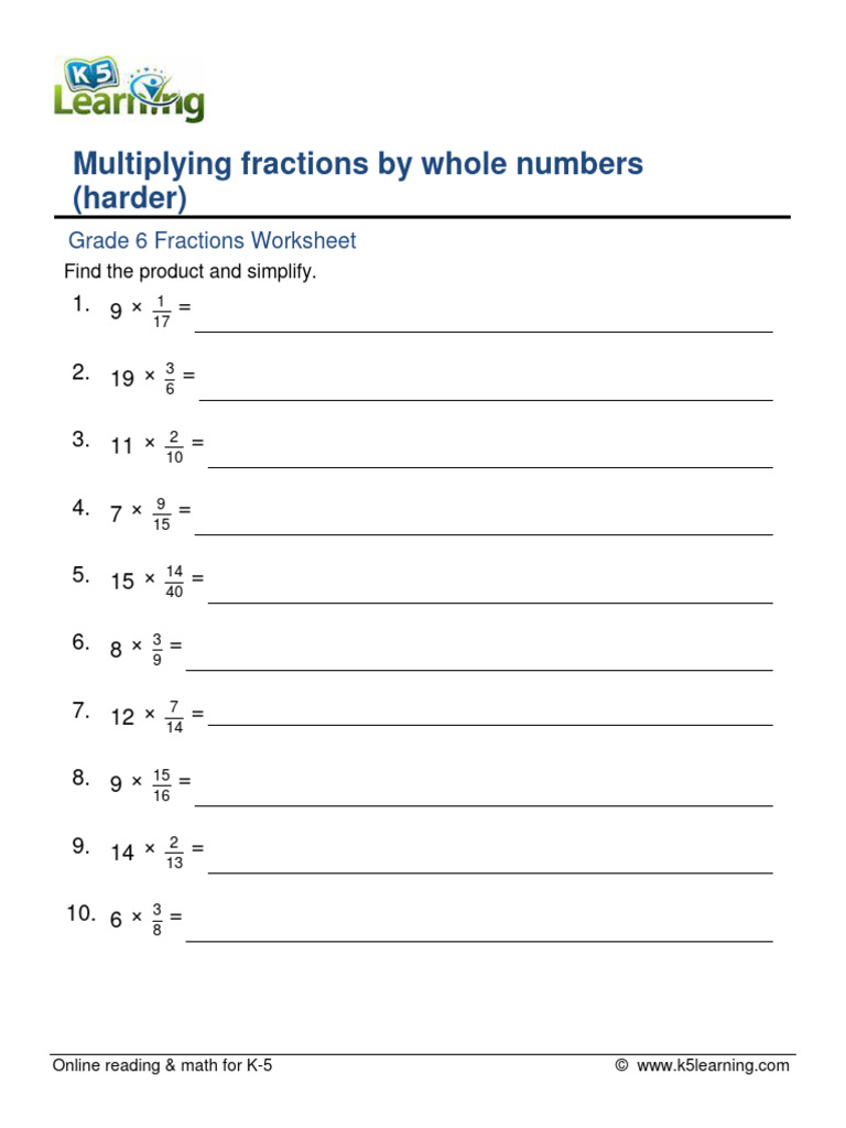 Grade 6: Multiplying Fractions Worksheet | PDF